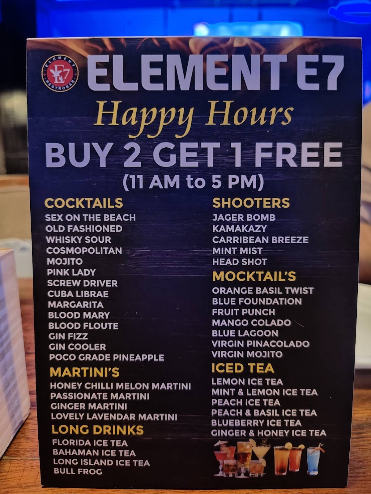 Menu at Element E7 Resto Bar, Hyderabad, KPHB