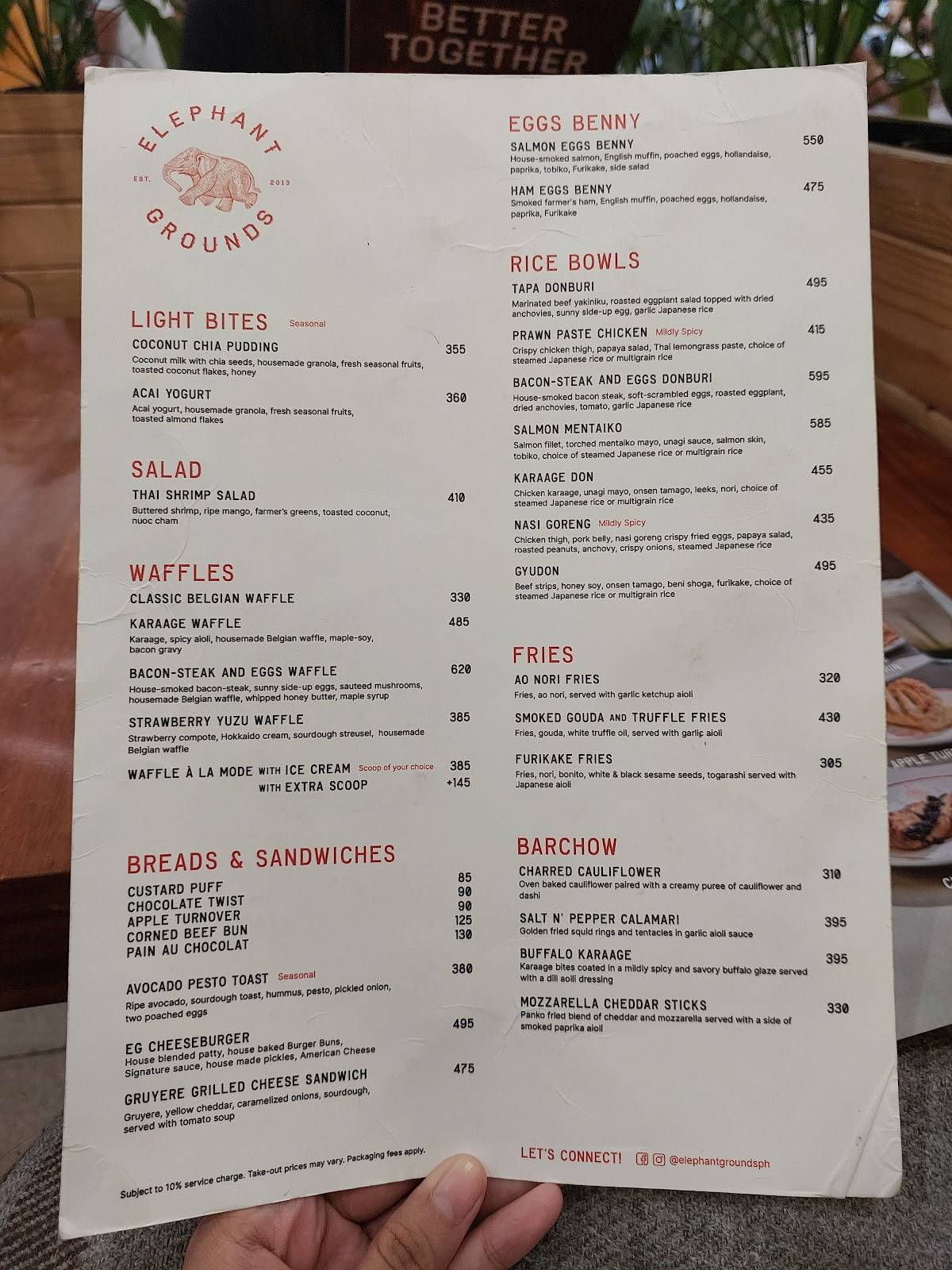 Menu at Elephant Grounds Manila - Podium cafe, Pasig