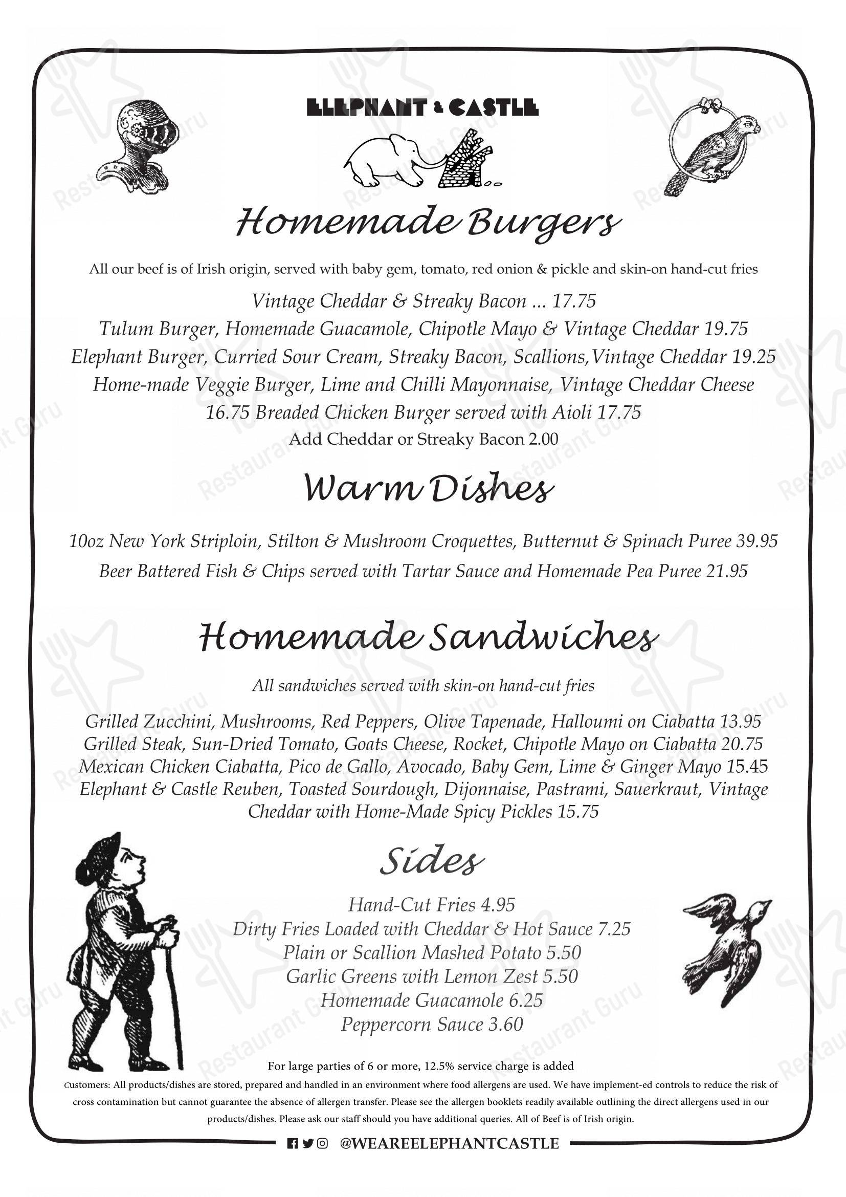 Menu at Elephant & Castle restaurant, Dublin, 82 N Wall Quay