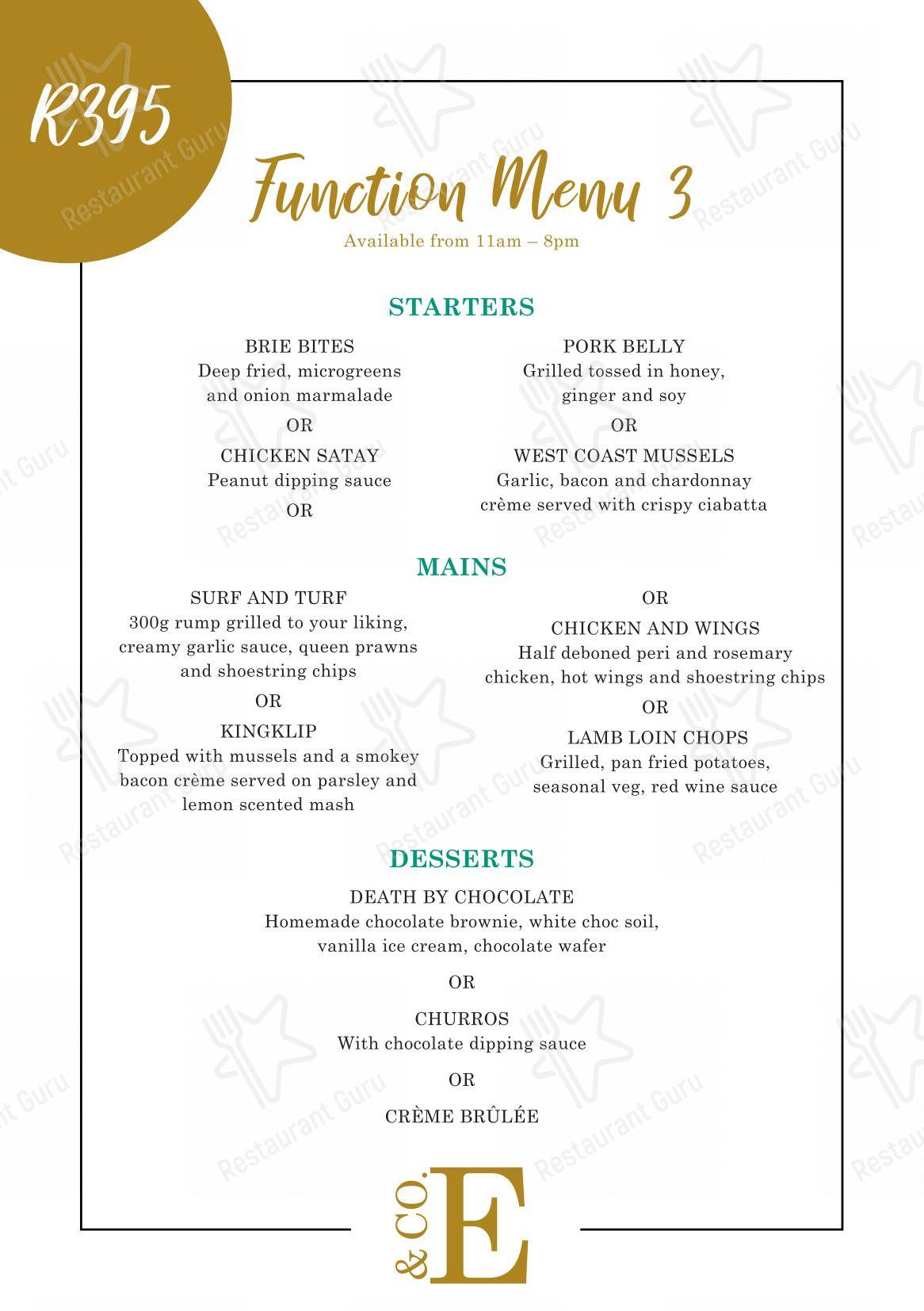 Menu at Elephant & Co Athlone restaurant, Pietermaritzburg, Athlone Circle