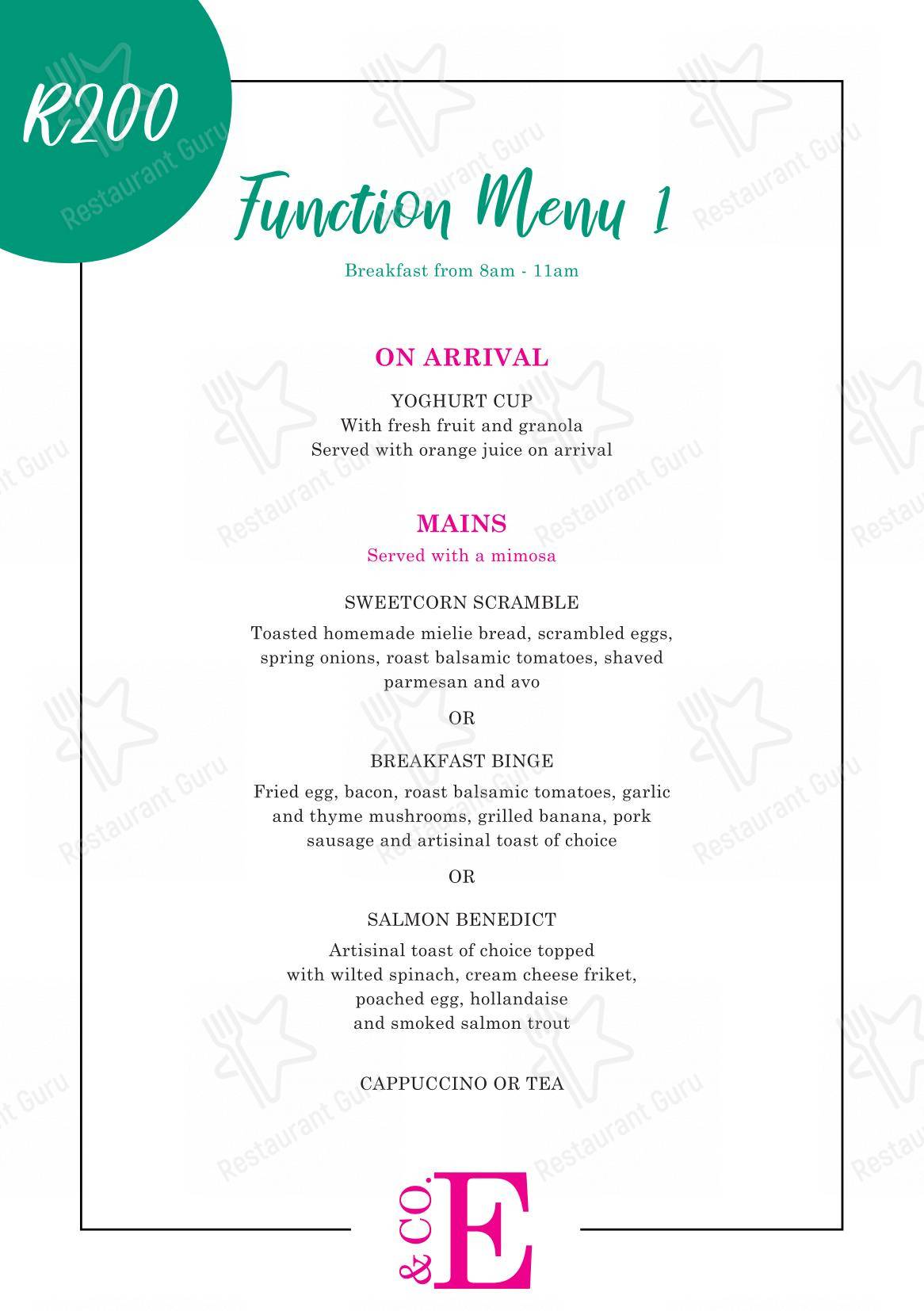 Menu at Elephant & Co Athlone restaurant, Pietermaritzburg, Athlone Circle