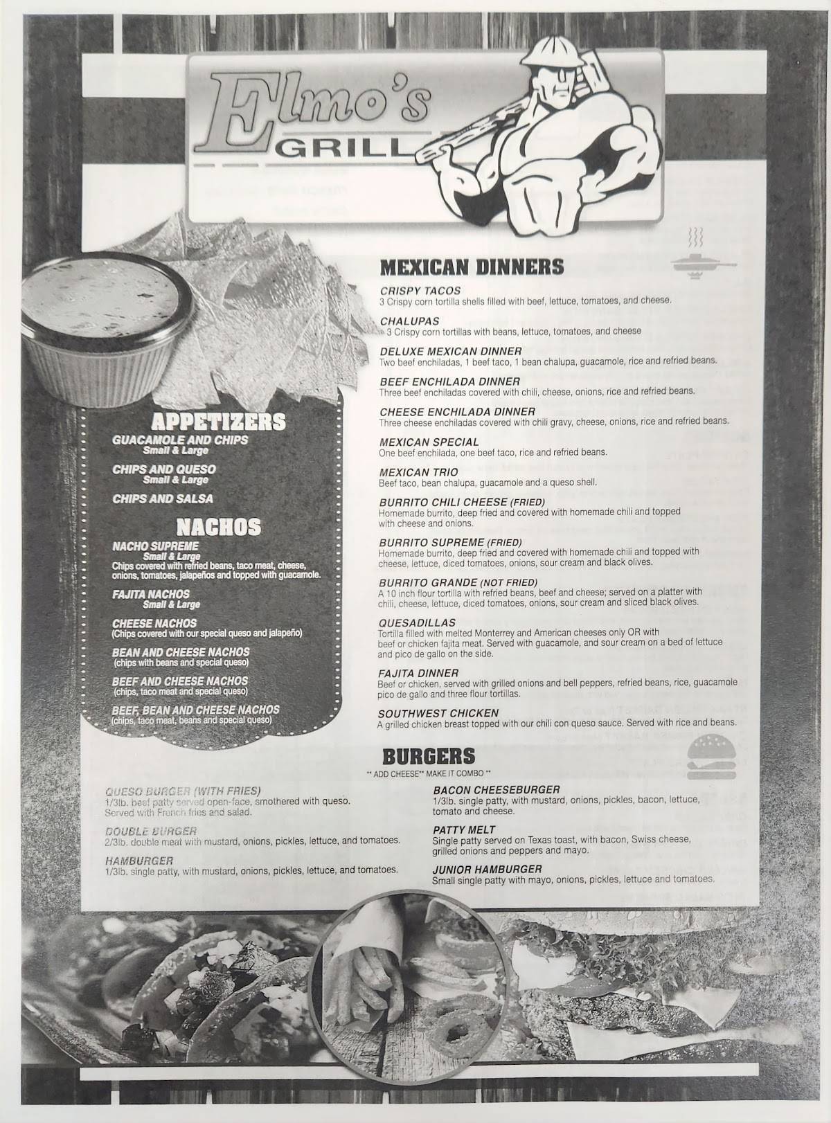 Menu at Elmo's Grill restaurant, West Columbia