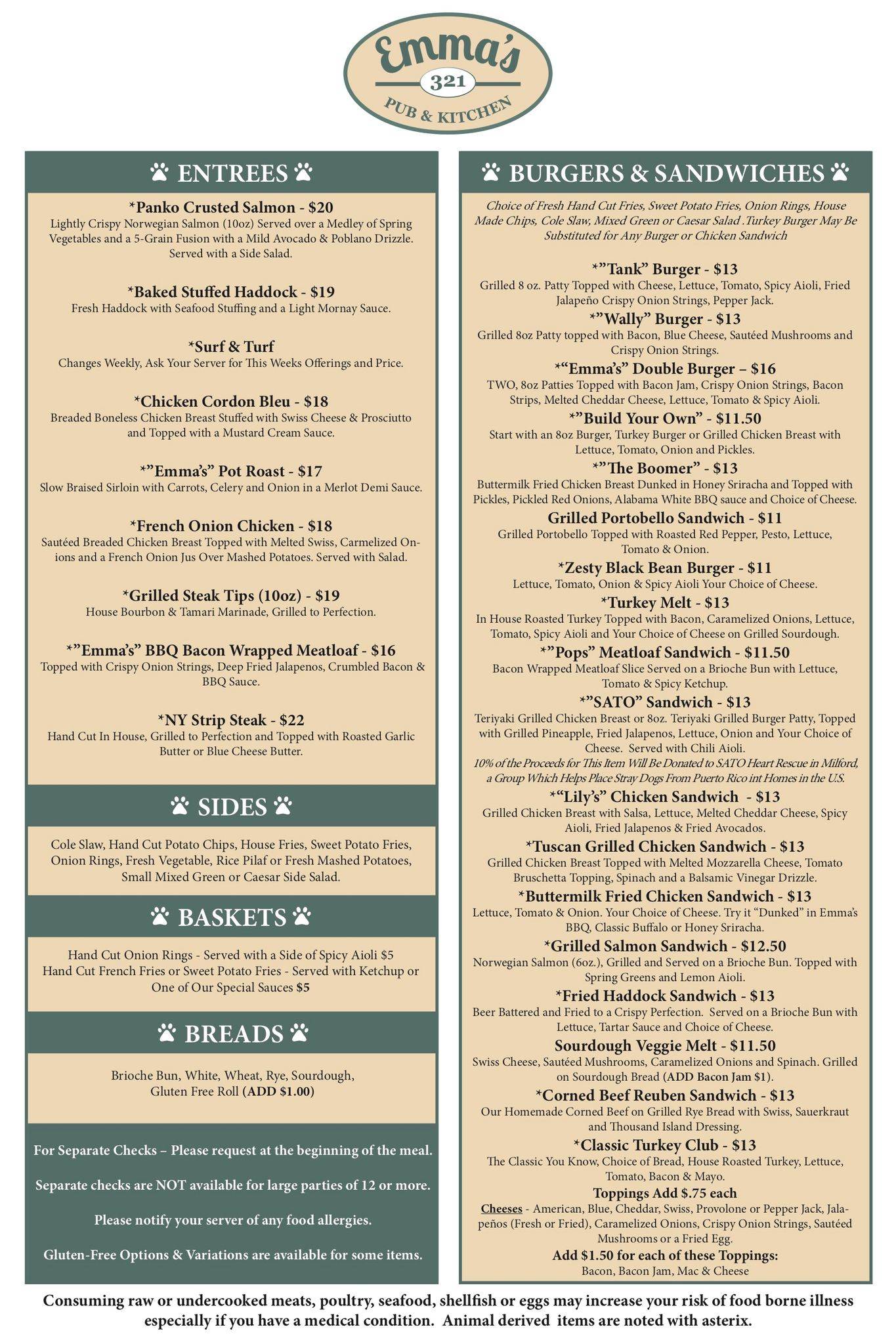 Menu at Emma's 321 Pub & Kitchen, Rindge