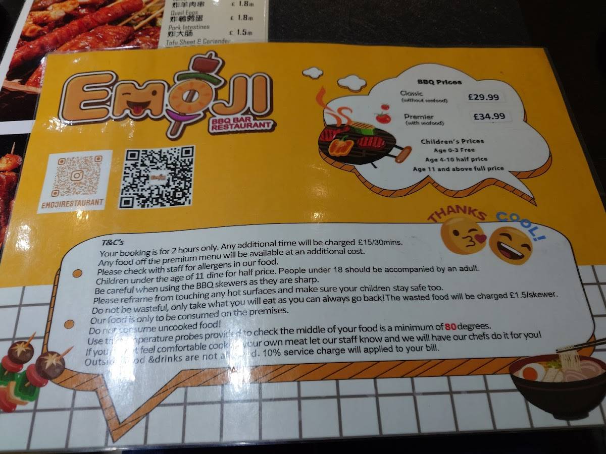Menu at Emoji Restaurant, Manchester