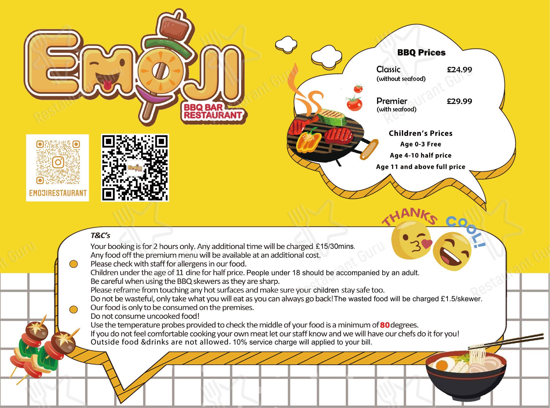 Menu at Emoji Restaurant, Manchester