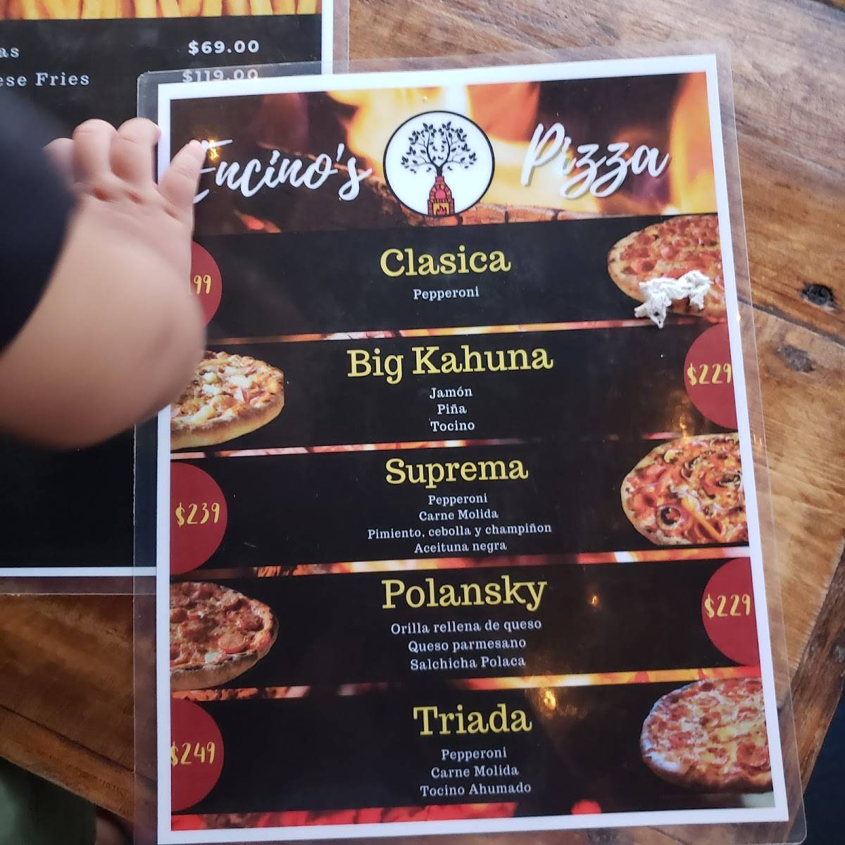 Carta de pizzería Encino's pizza, Reynosa