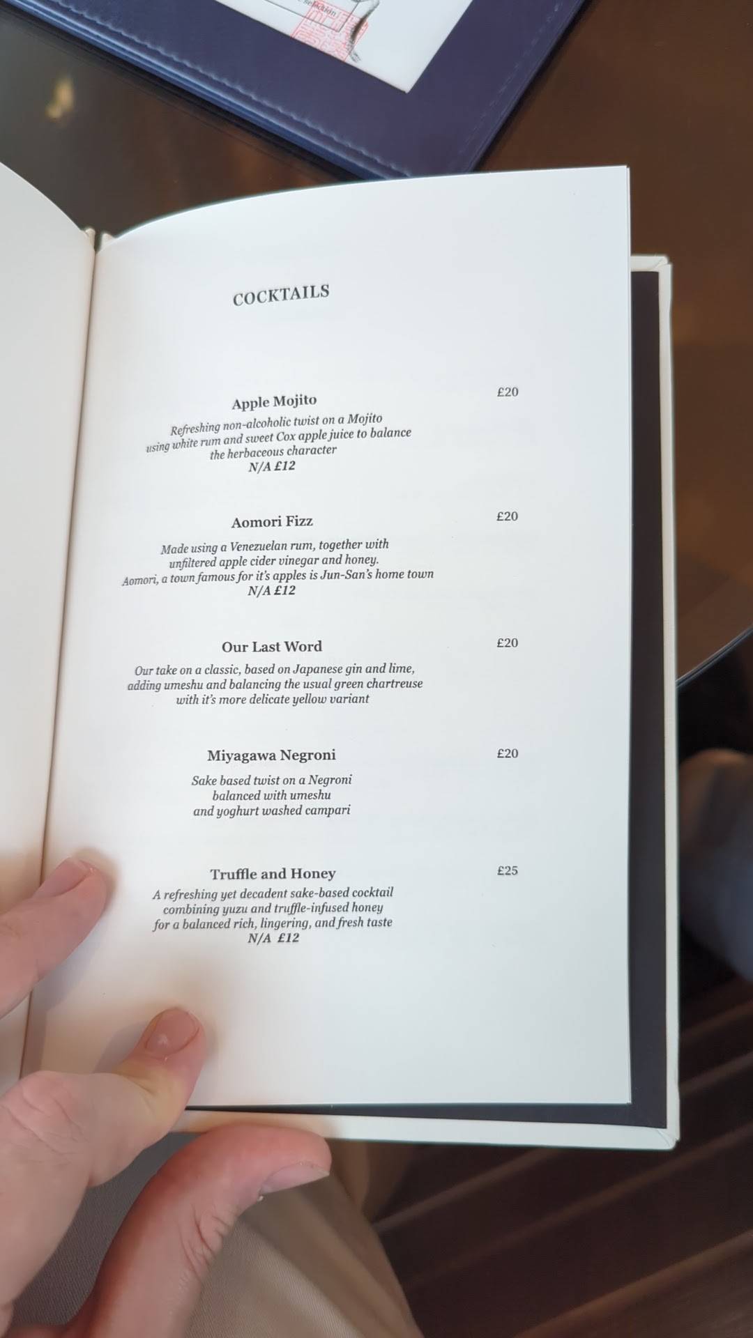 Menu at Endo at the Rotunda restaurant, London