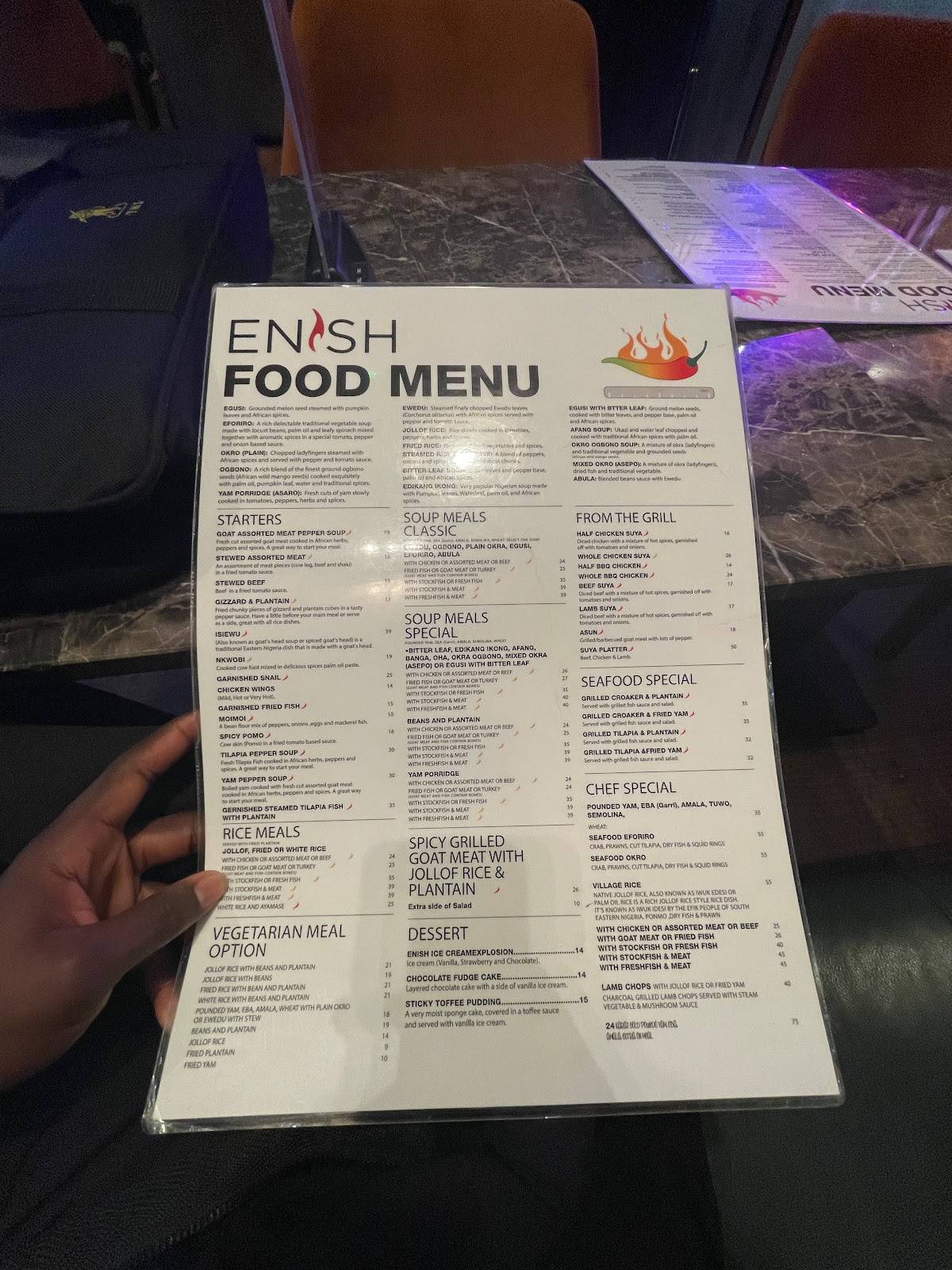 Menu at Enish Oxford Street restaurant, London