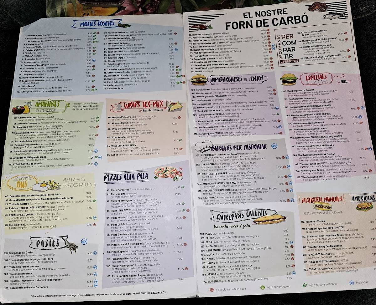 Carta del restaurante Enjoy it, Barcelona