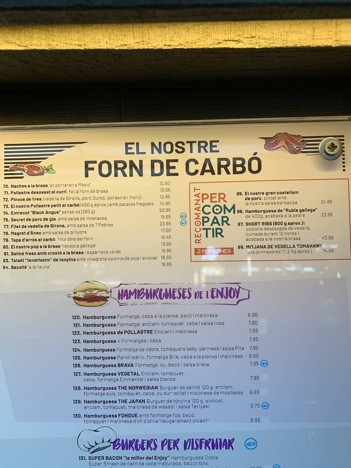 Carta del restaurante Enjoy it, Barcelona