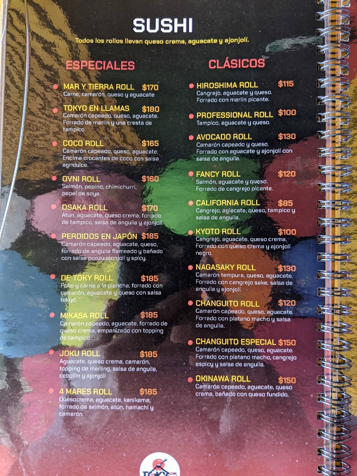 Carta del restaurante Tokyo Comida Japonesa, Ensenada