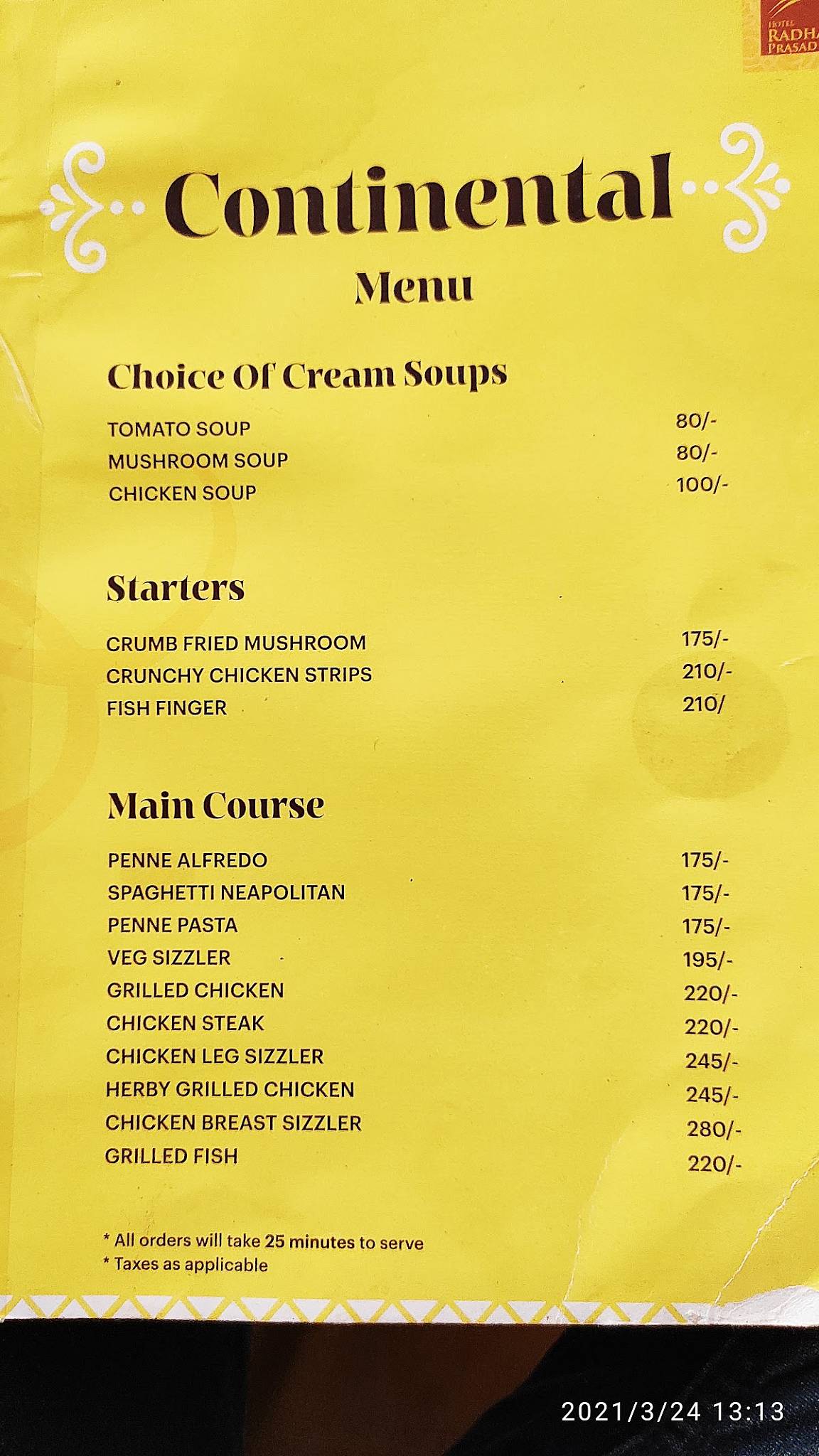Menu at Jannal Restaurant, Erode, Hotel Radha Prasad