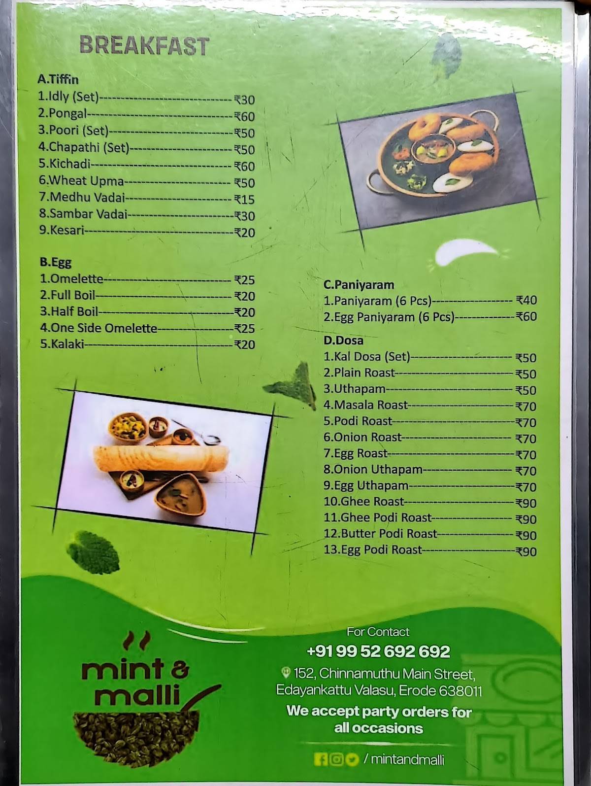 Menu at Mint & Malli, Erode