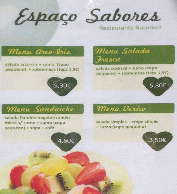 Menu at Espaço Sabores, Lisbon