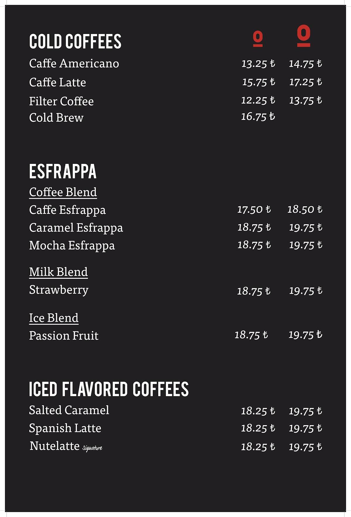 Menu at Espressolab Haliç Üniversitesi, Istanbul