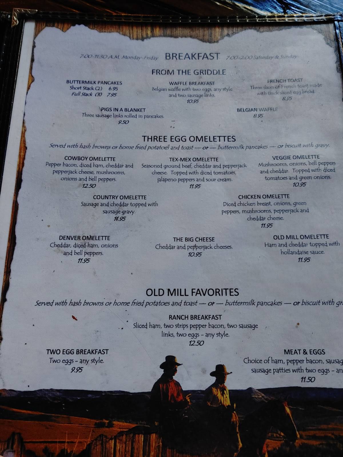 Menu at The Old Mill Saloon pub & bar, Estacada