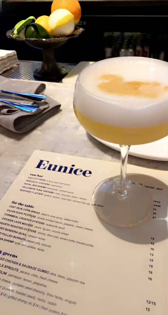 Menu at Eunice restaurant, Houston