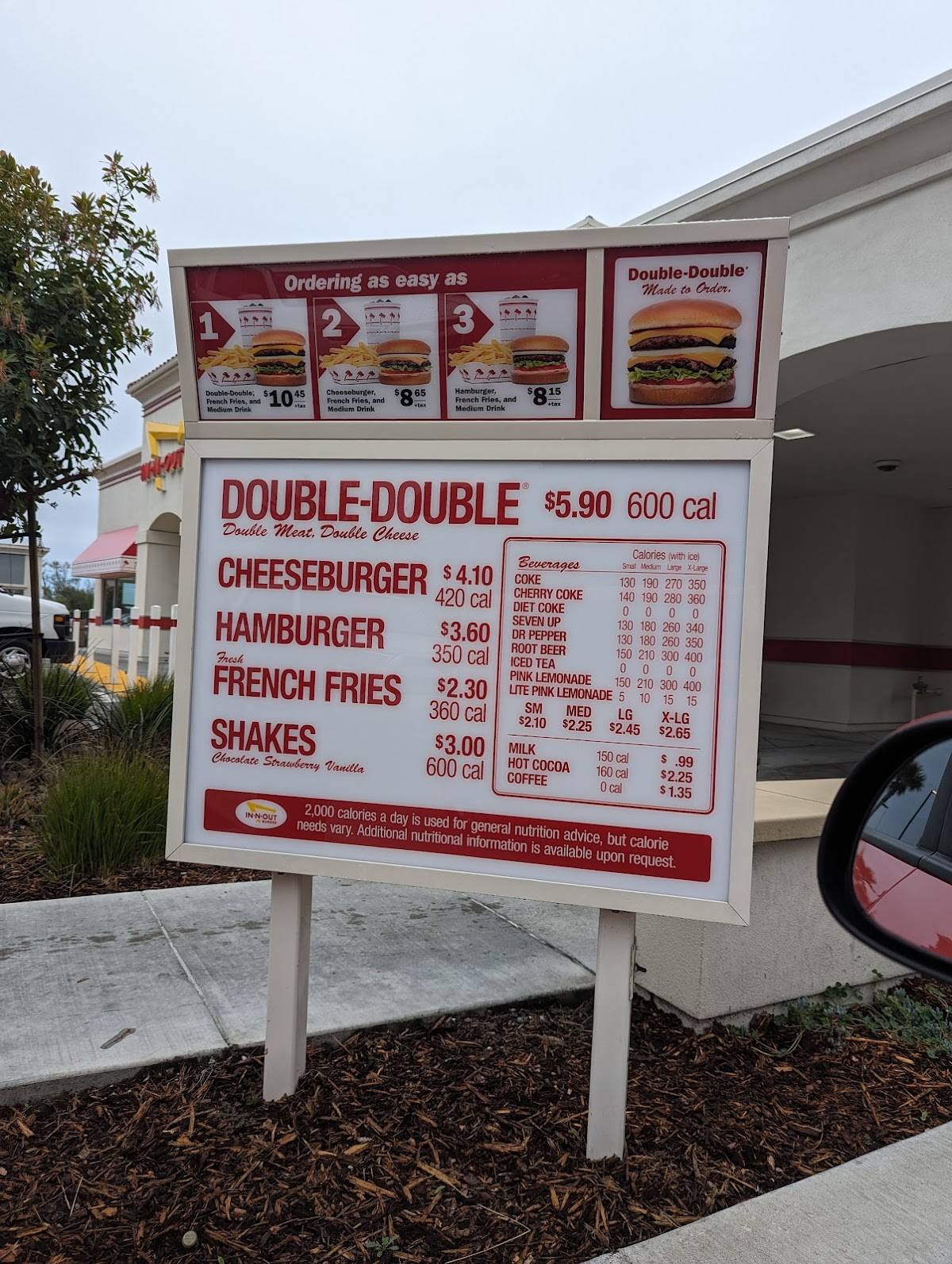 Menu at In-N-Out Burger fast food, Eureka, Broadway St