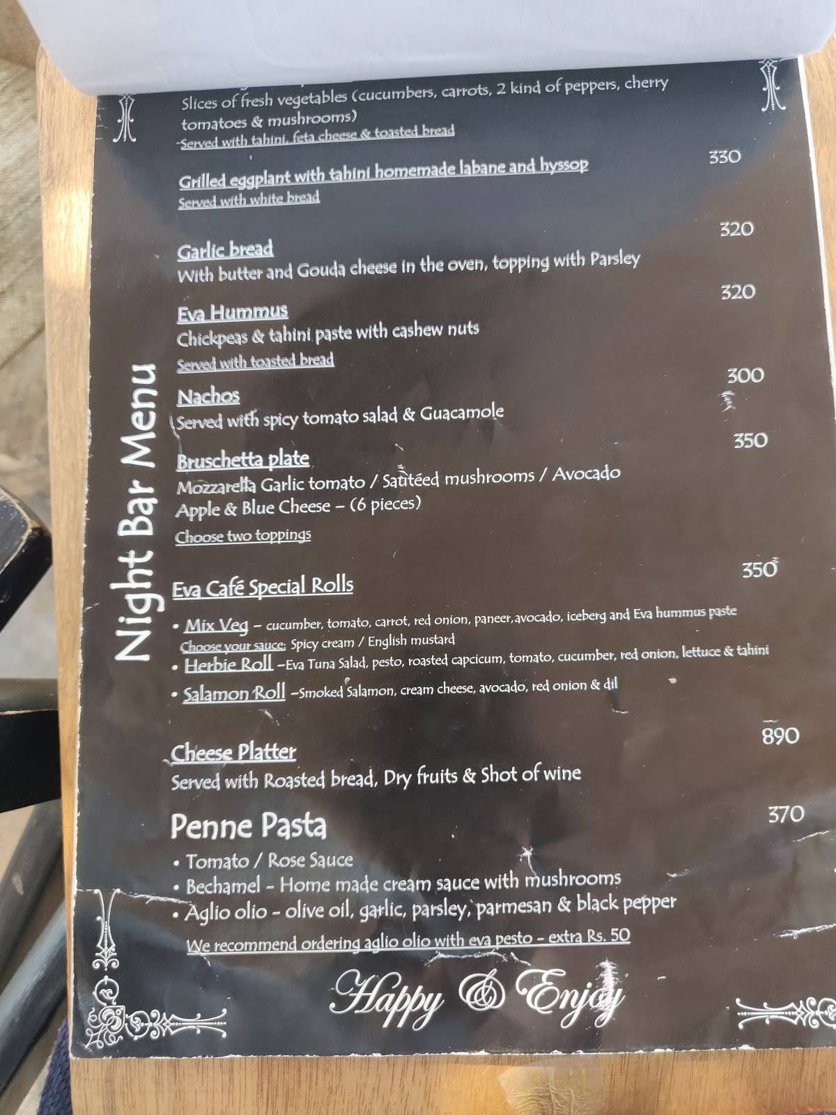 Menu at Eva Cafe, Anjuna, Hno 129/45