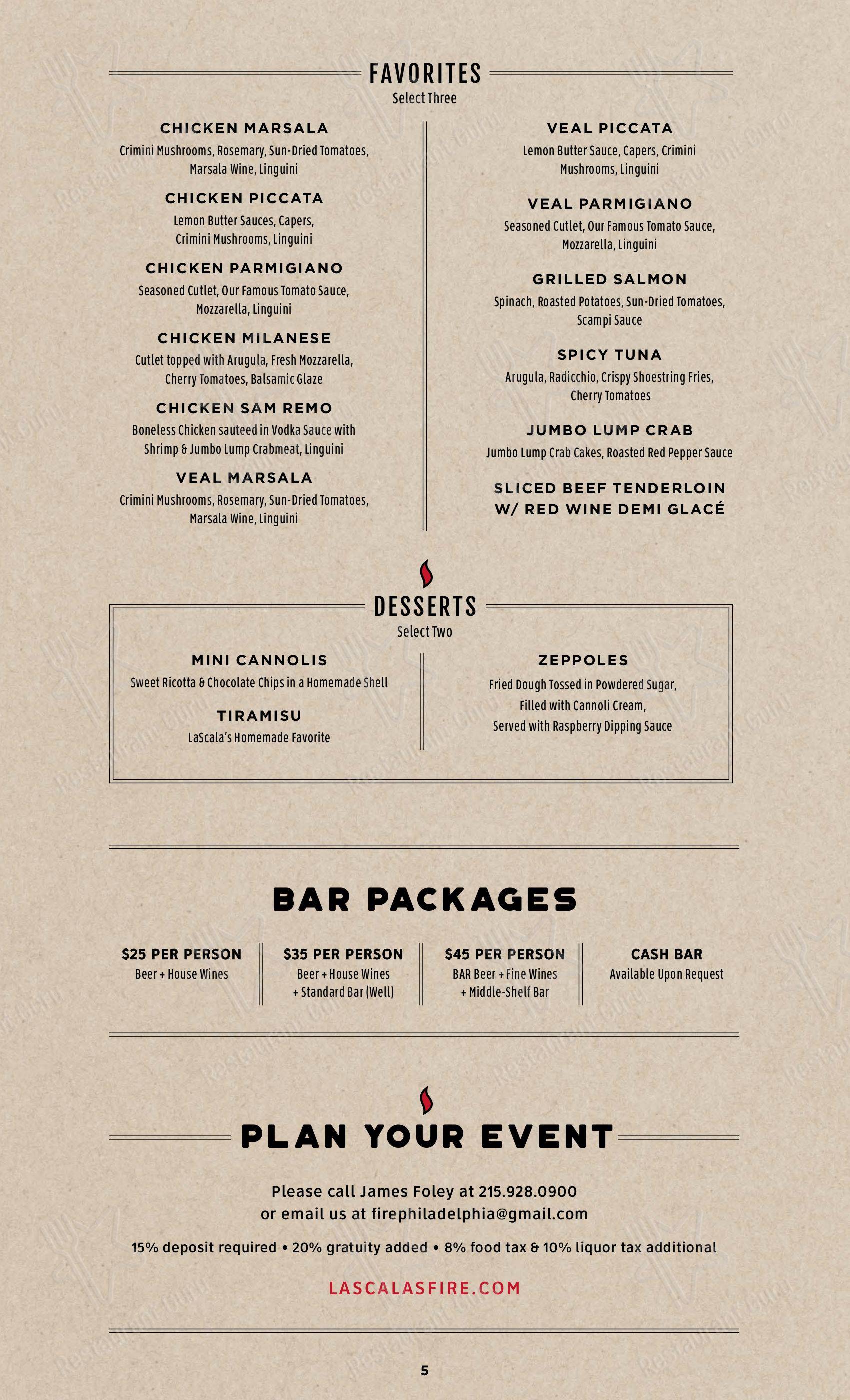 Menu at LaScala's FIRE - Center City restaurant, Philadelphia, 615 ...