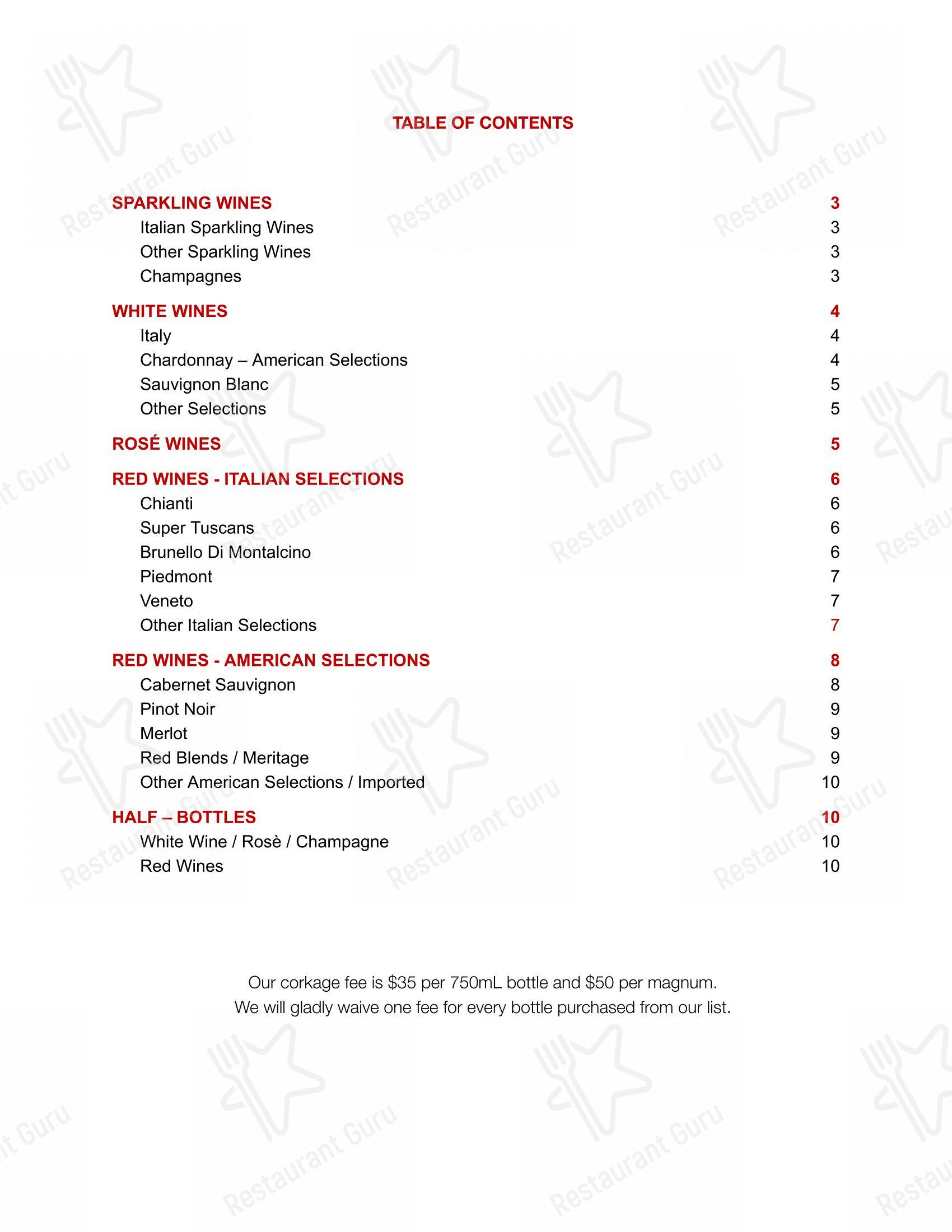 Menu at Evo Italian restaurant, Tequesta