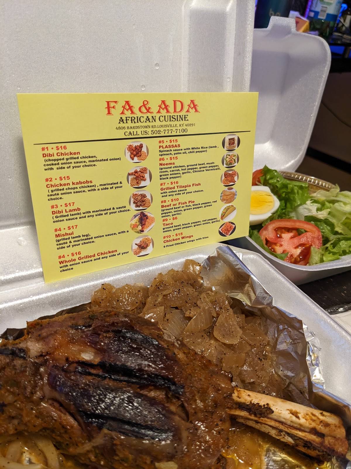 Menu at FA & ADA African Cuisine restaurant, Louisville