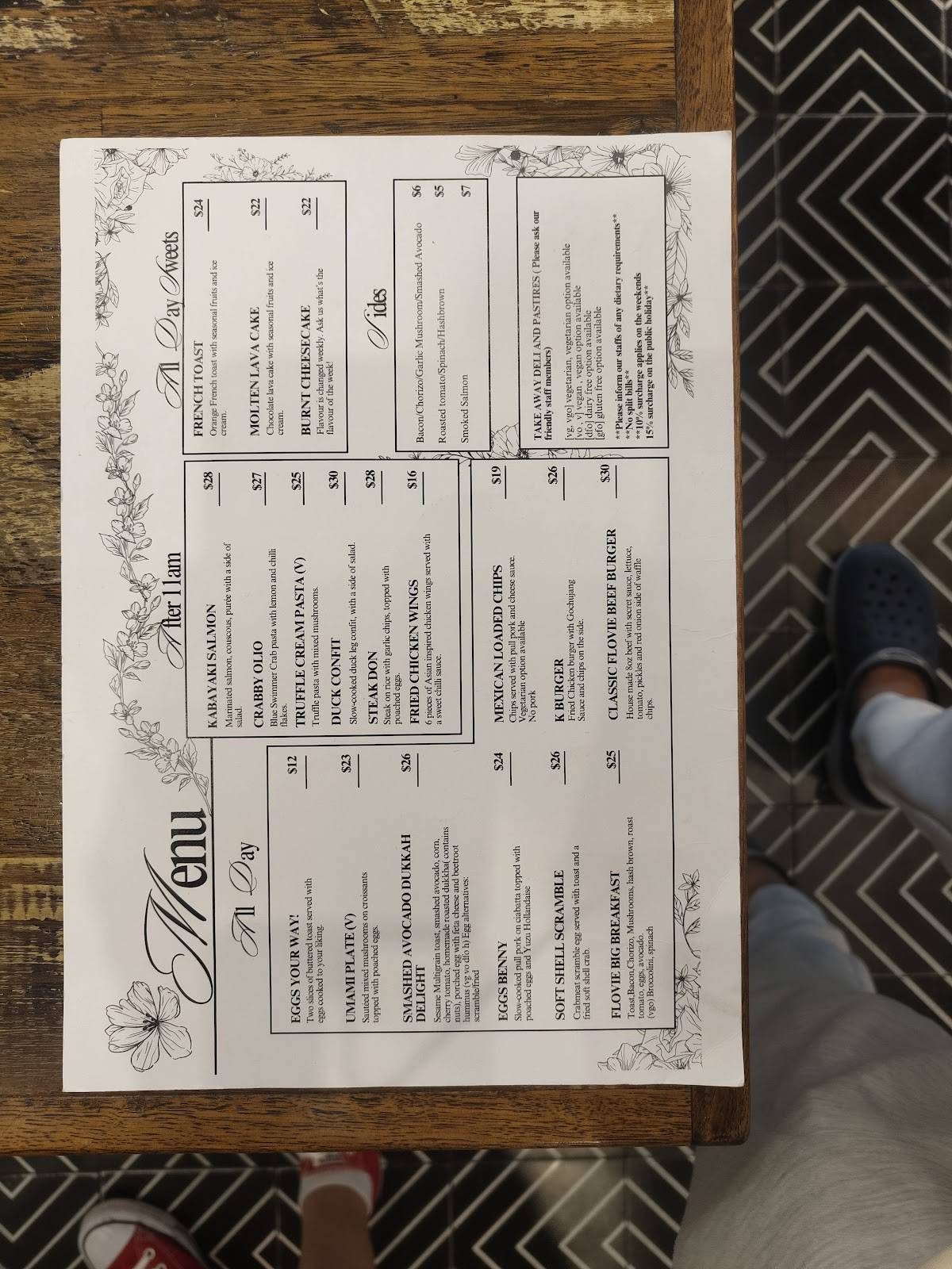 Menu at FLOVIE FLORIST CAFE, Carlton, 261-263 Queensberry St