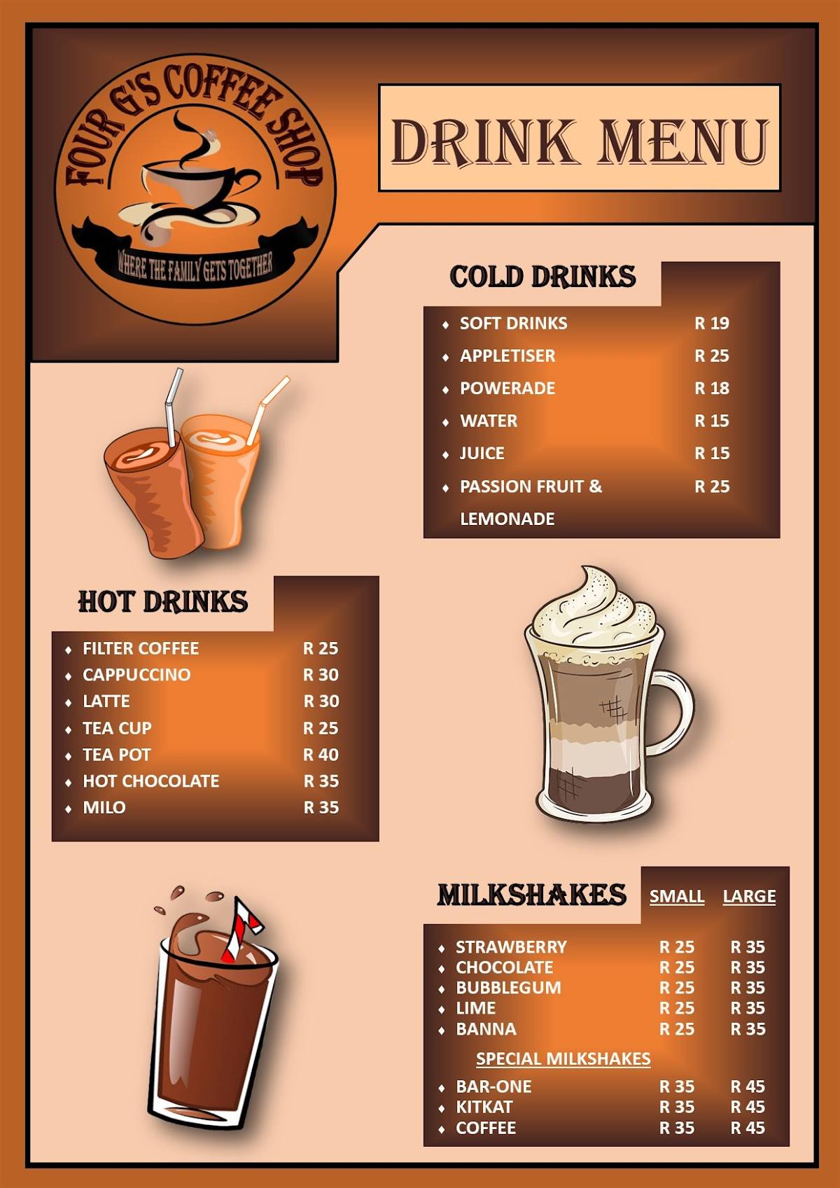 Menu at FOUR G'S COFFEE SHOP, Rustenburg