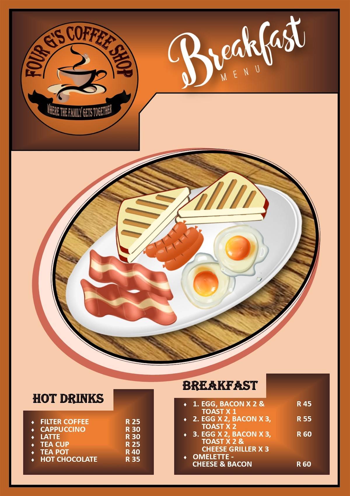Menu at FOUR G'S COFFEE SHOP, Rustenburg