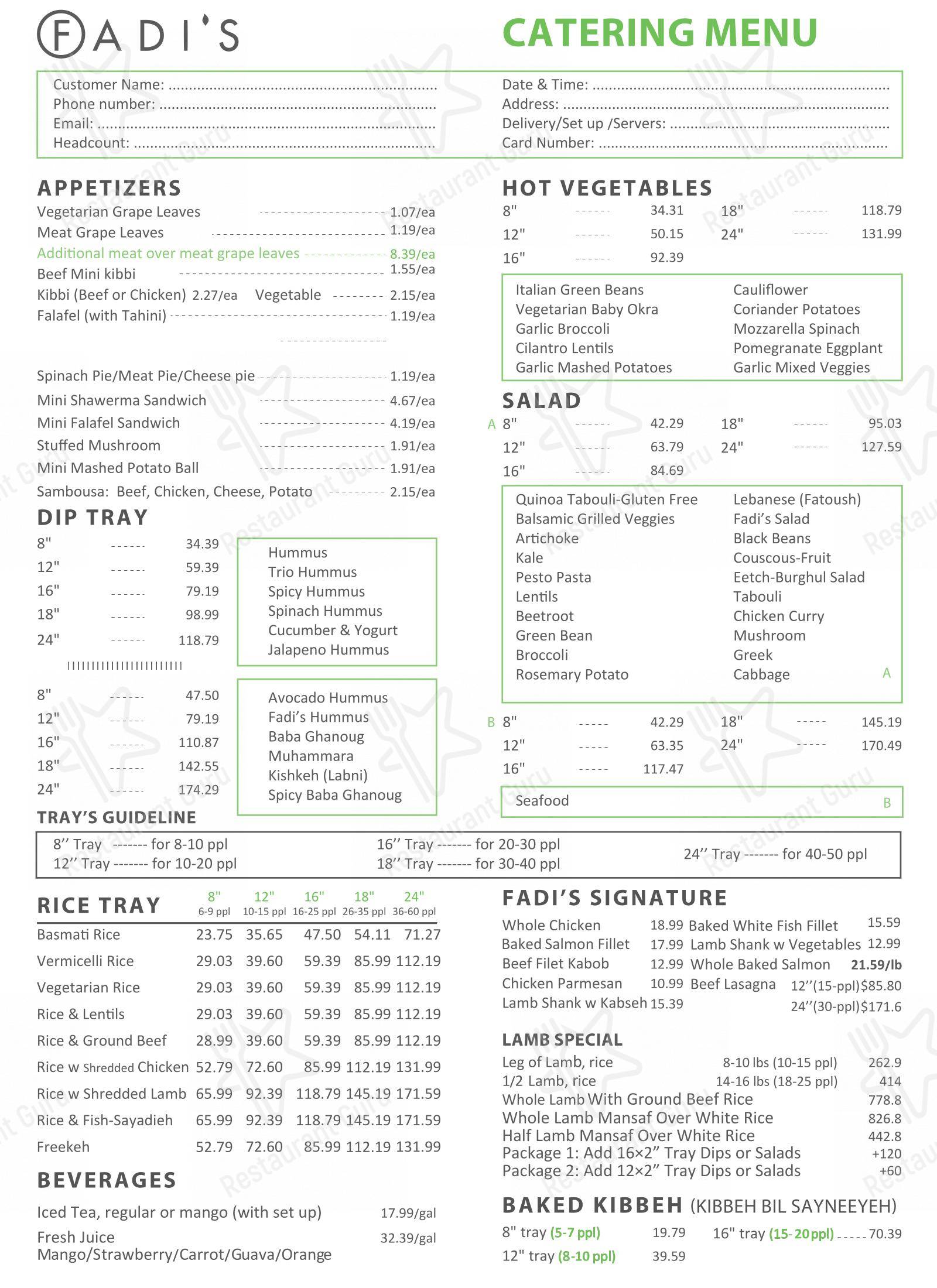 Menu at Fadi’s Mediterranean Grill - Sugar Land cafeteria, Sugar Land ...