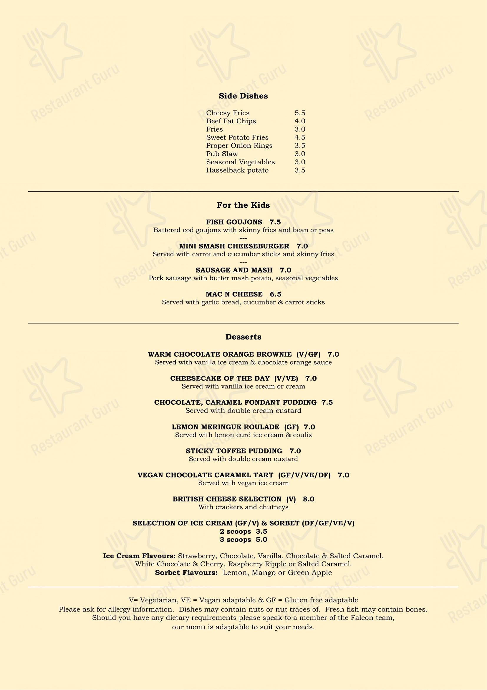 Menu at Falcon Inn pub & bar, Long Whatton, 64 Main Street