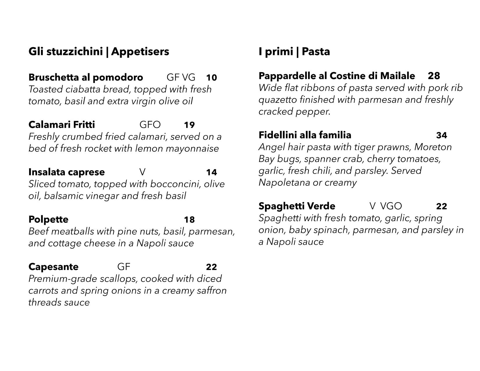 Menu at Familia Restaurant Café Gelati, Gladstone Central
