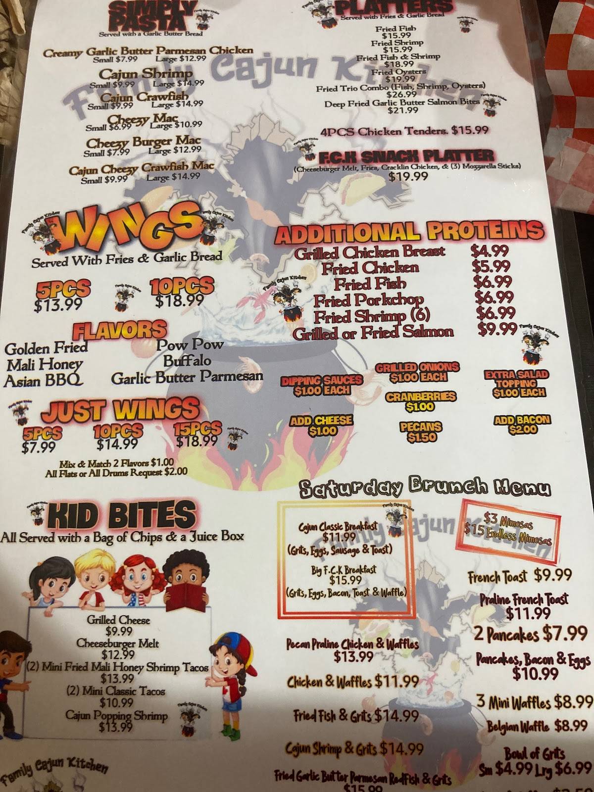 Menu at Family Cajun Kitchen restaurant, Chalmette