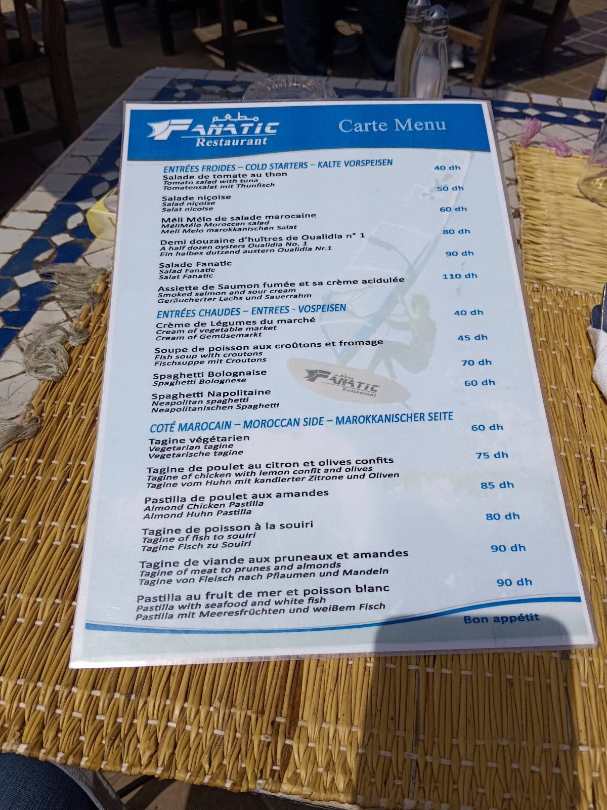 Menu at Fanatic Café-Restaurant, Essaouira
