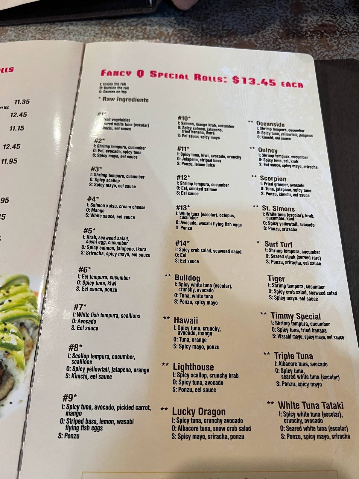 Menu at Fancy Q Sushi Bar and Grill, Brunswick