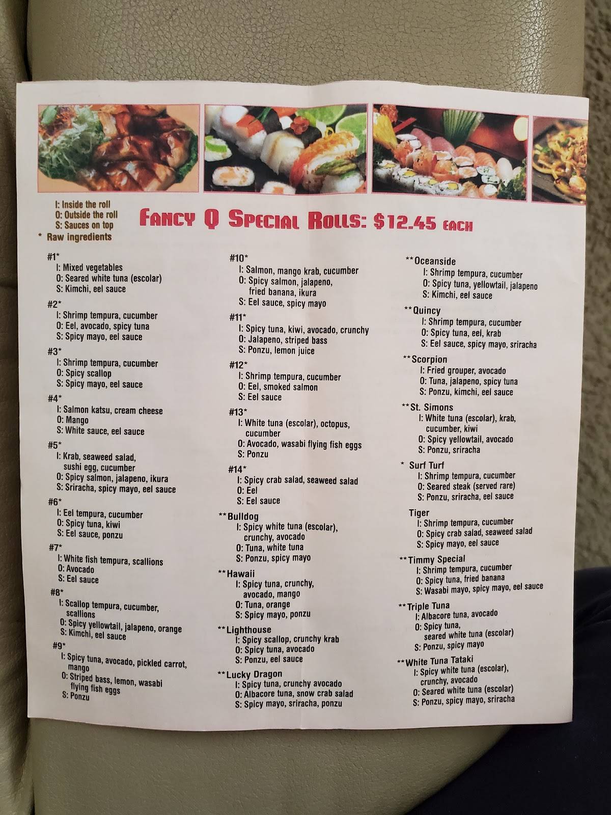 Menu at Fancy Q Sushi Bar and Grill, Brunswick