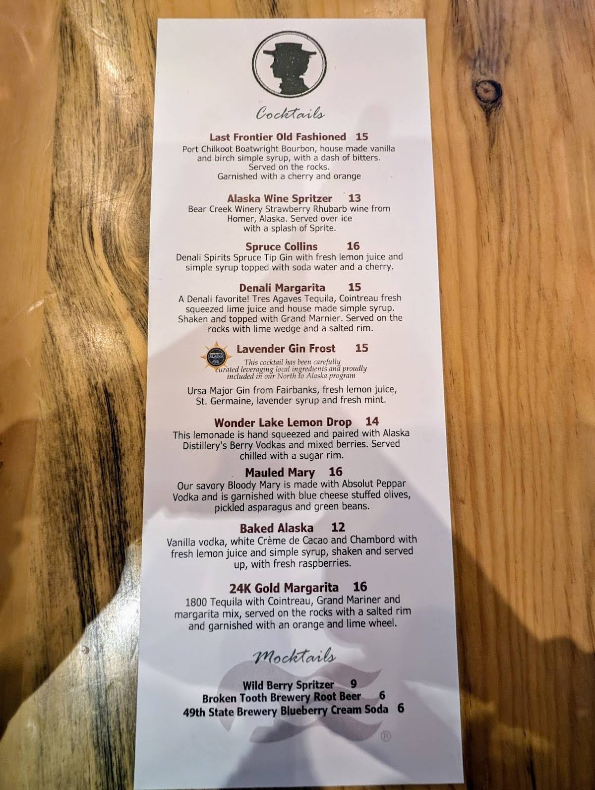 Menu at Fannie Q's Saloon - Denali Princess Lodge restaurant, McKinley Park