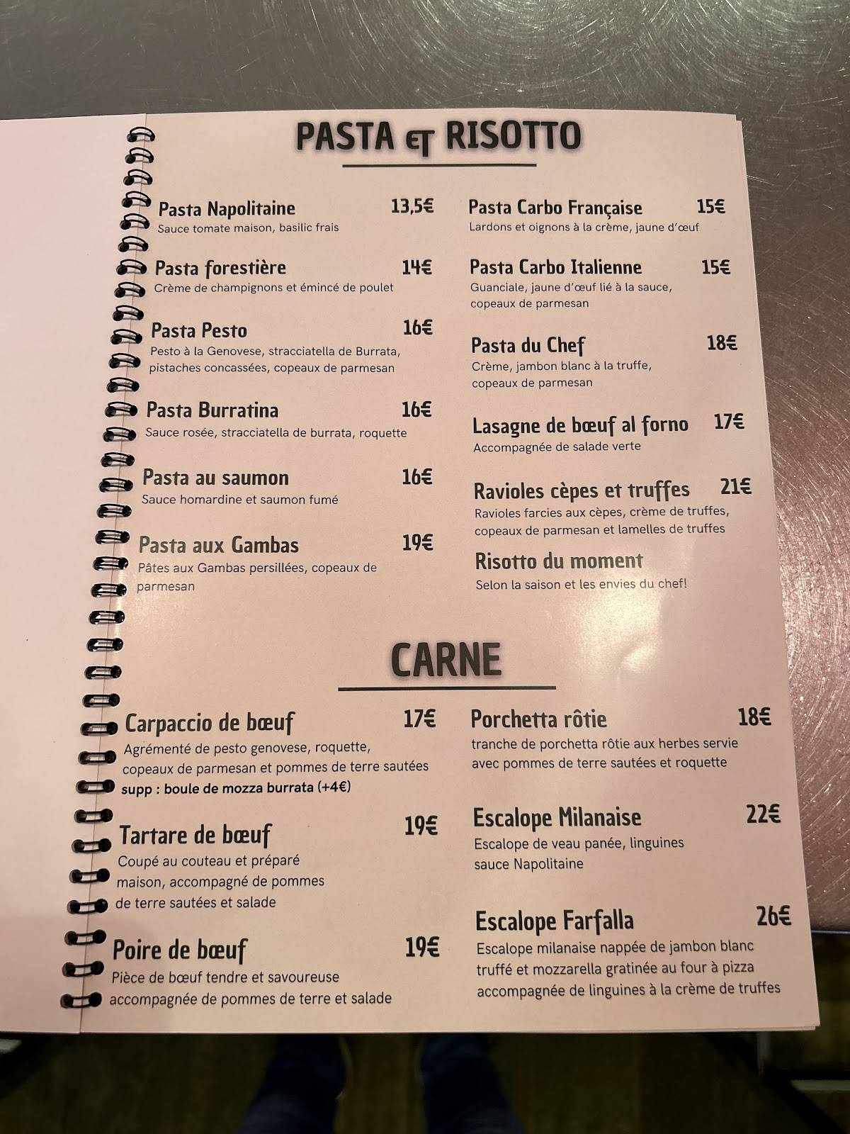 Menu au Farfalla Caffè restaurant, Lyon