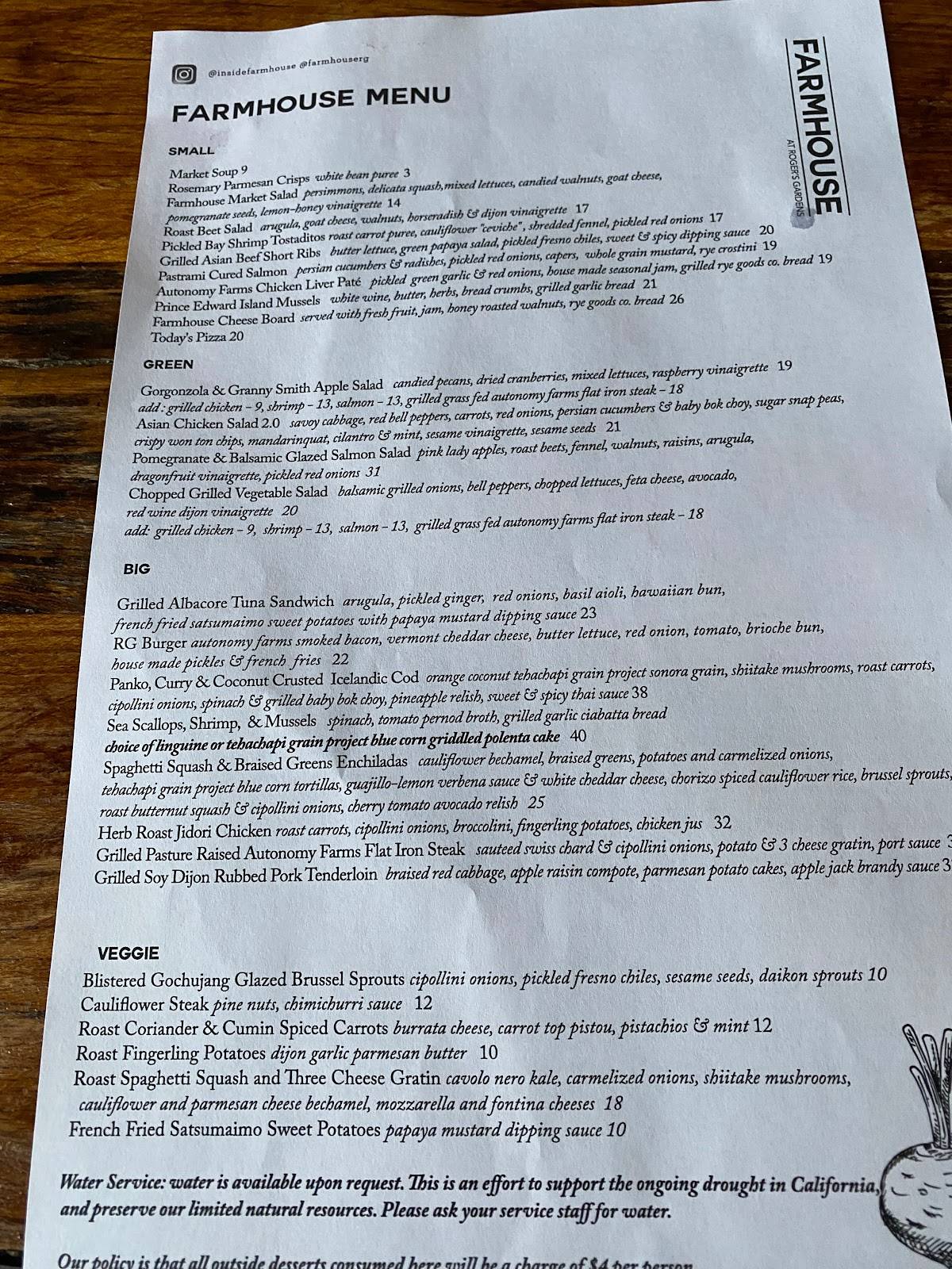 Menu at Farmhouse at Roger's Gardens restaurant, Newport Beach
