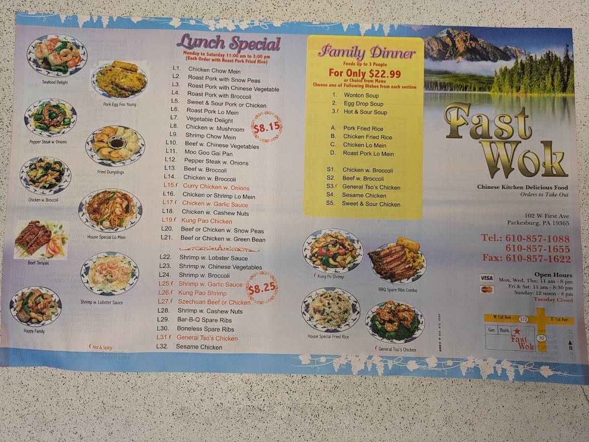 Menu at Fast Wok restaurant, Parkesburg
