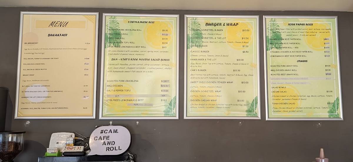 Menu at CAM CAFE & ROLL, Hoppers Crossing