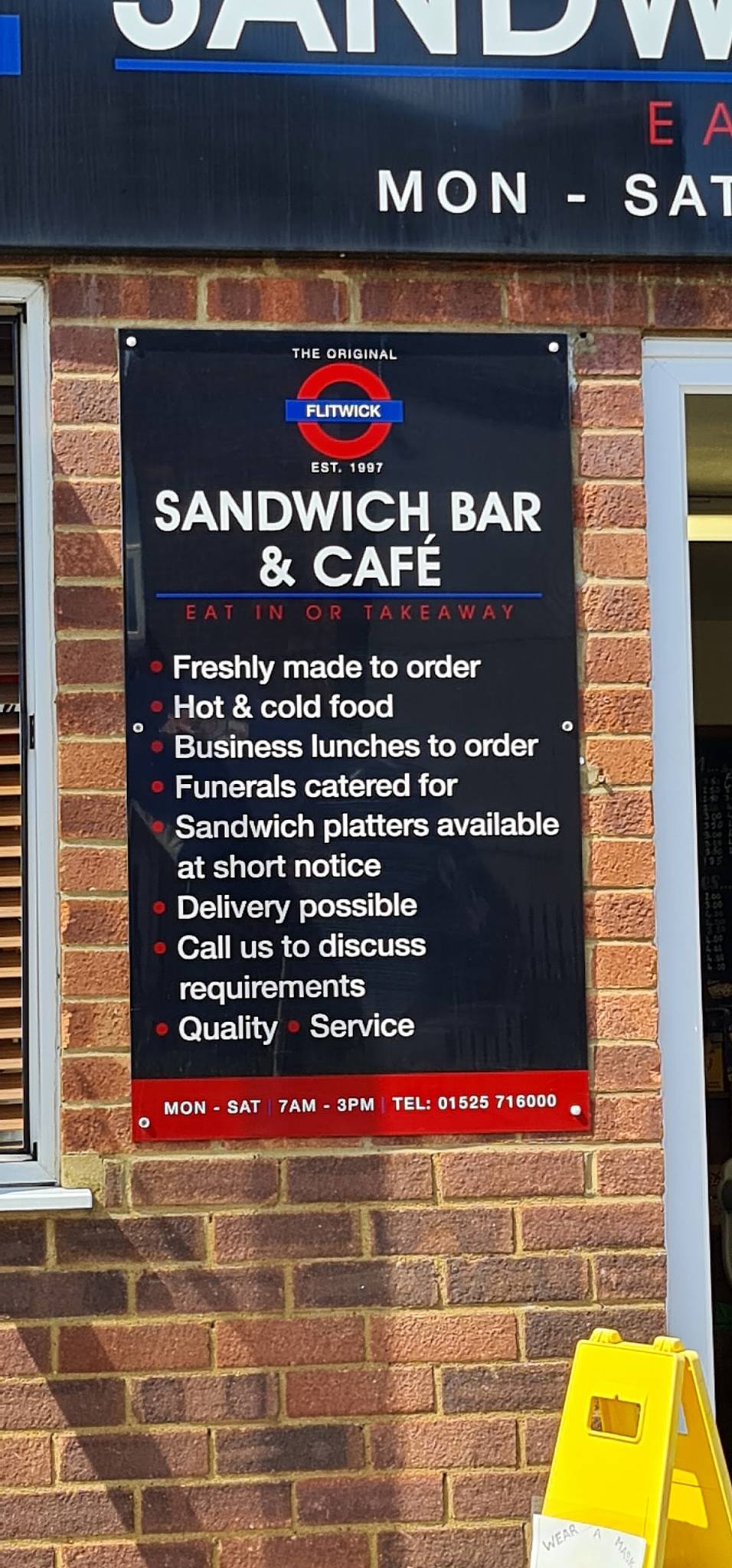 Menu at Flitwick Sandwich Bar, Westoning