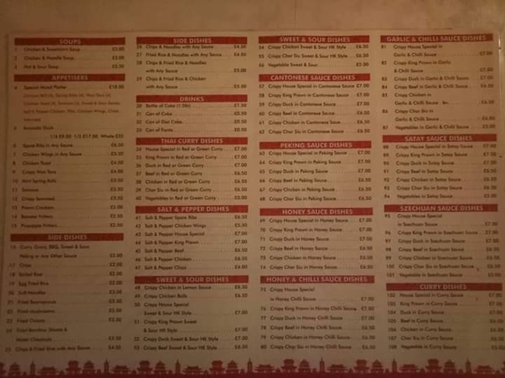 Menu at Golden Valley fast food, Coldstream