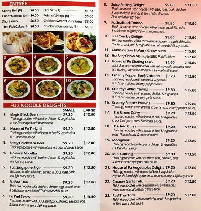 Menu at House of Fu fast food, Clayfield