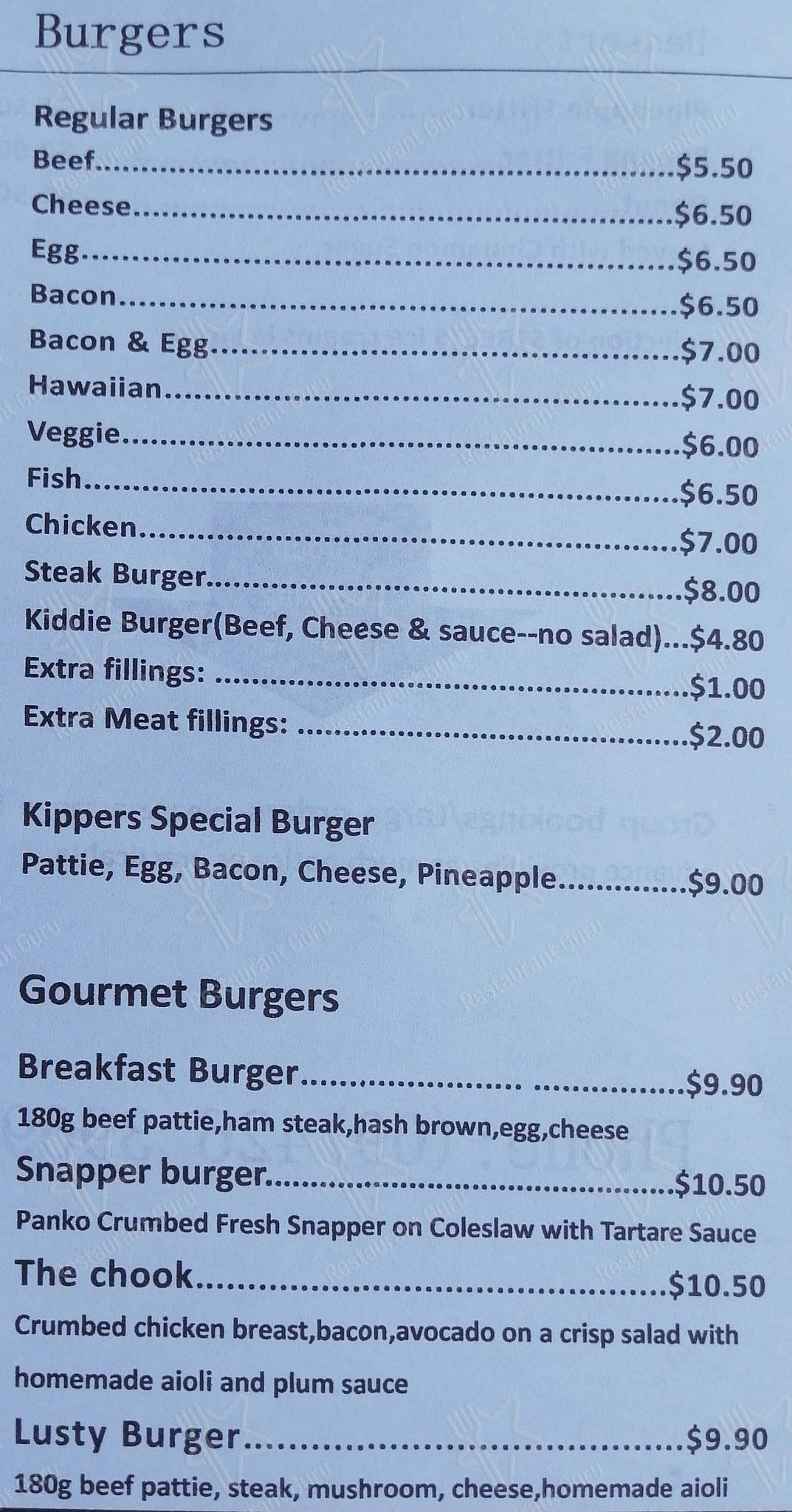 Menu at Kippers Takeaways fast food, Orewa