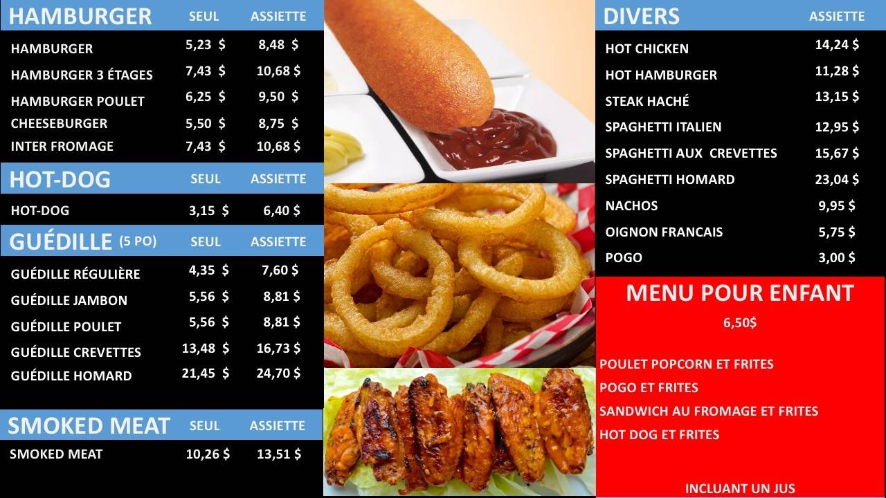 Menu at Le Mini fast food, Matane