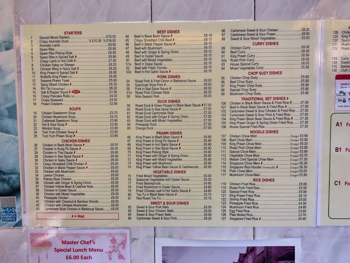 Menu at Master Chef - Chinese Food Take Away fast food, South Croydon ...