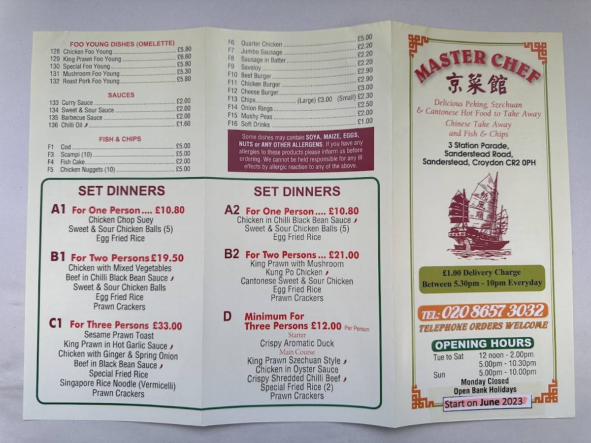 Menu at Master Chef - Chinese Food Take Away fast food, South Croydon ...