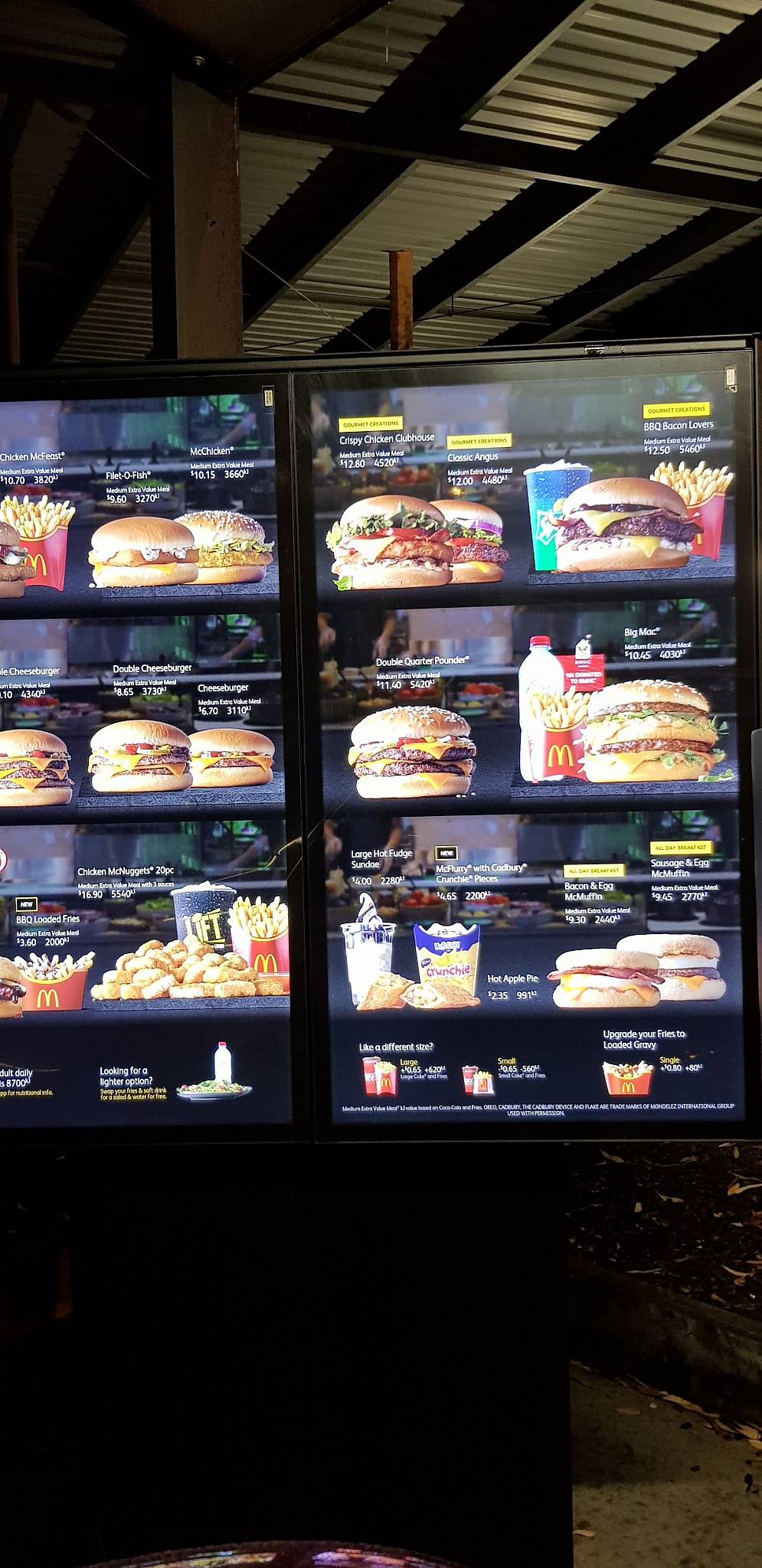 Menu at McDonald's M4 East City Bound fast food, Eastern Creek, M4