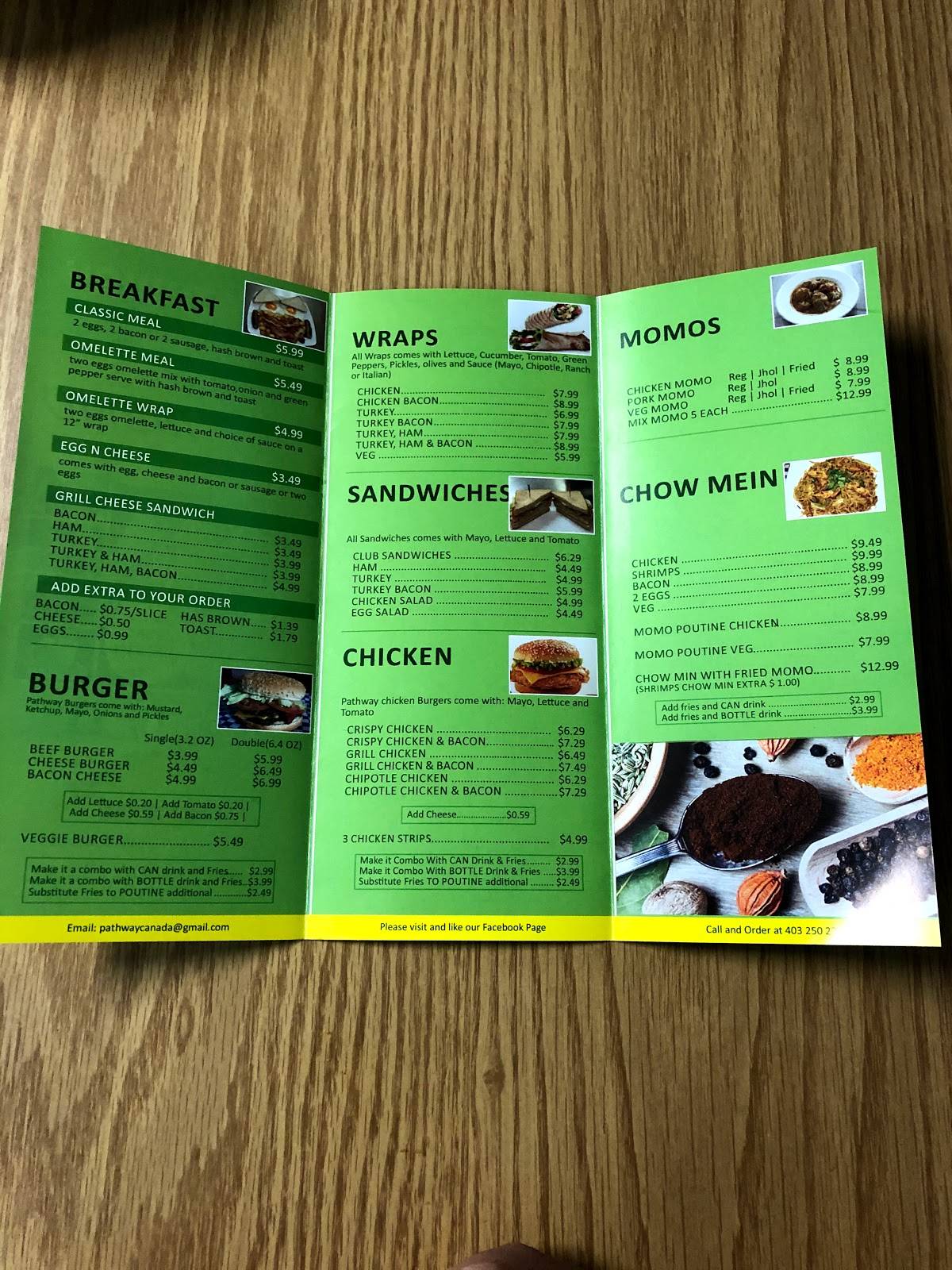 Carta de comida rápida PATHWAY BURGERS & MOMOS, Calgary